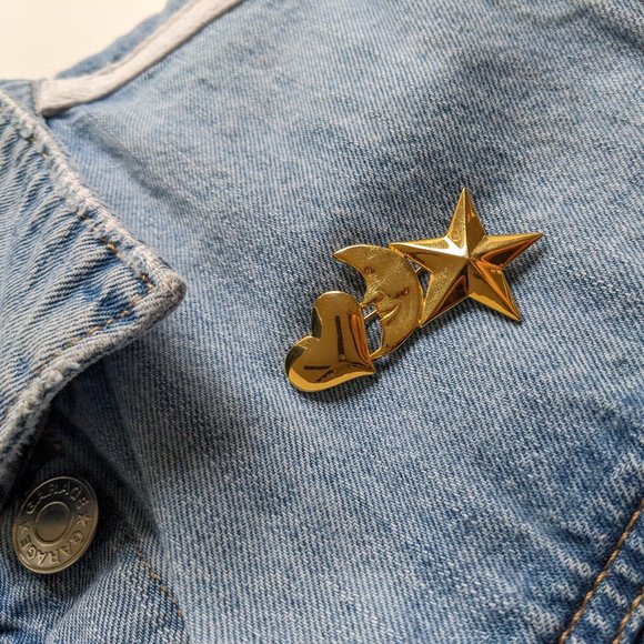 Accessories | 3 For 25 Golden Celestial Pin Heart Moon Star | Poshmark